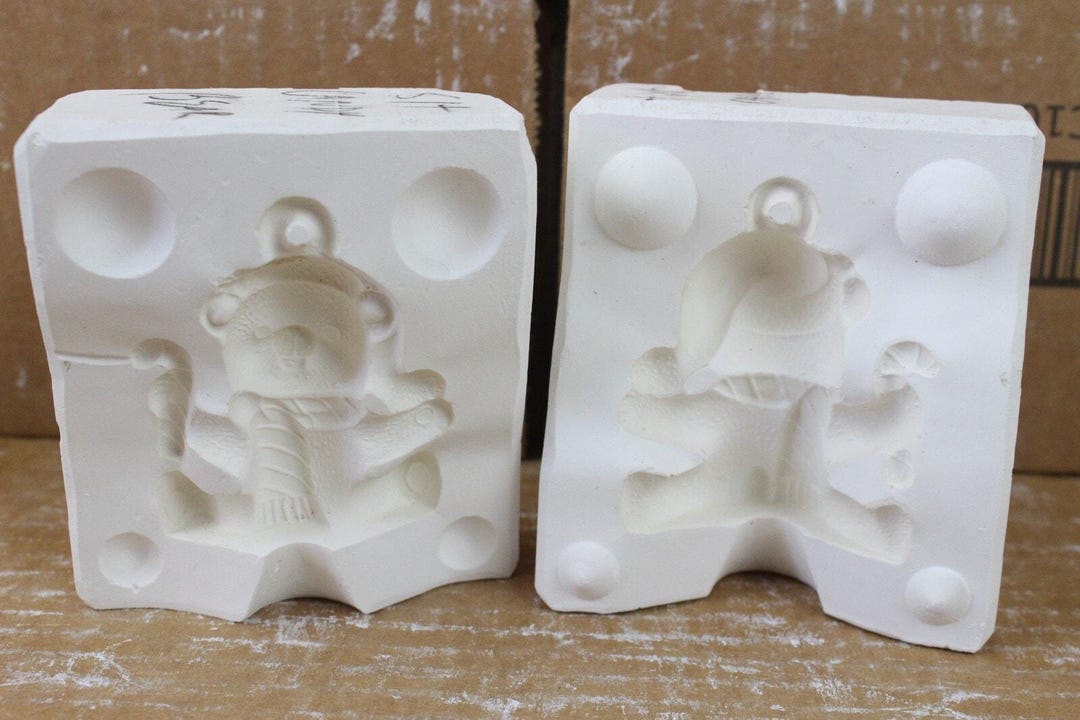 Ceramic Slip Mold 2 Piece Sitting Candy Bear Christmas Decoration Cast ...