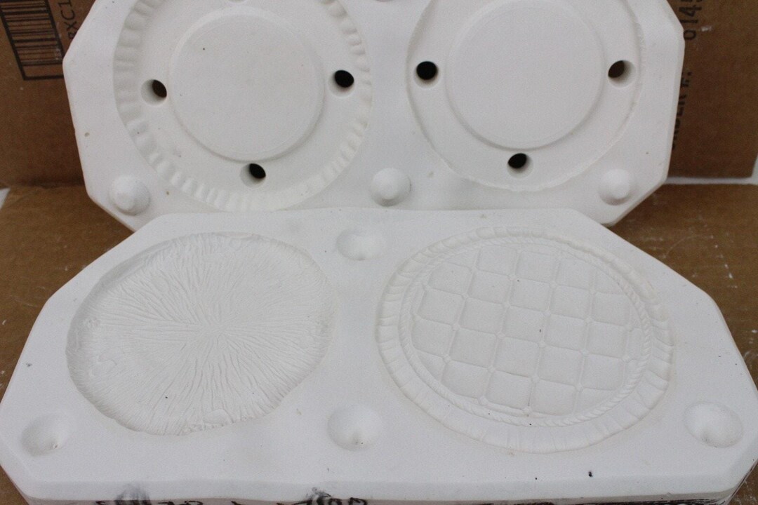 Ceramic Slip Mold 2 Piece Quilt Grass Box Lids Scioto Cast Casting S ...