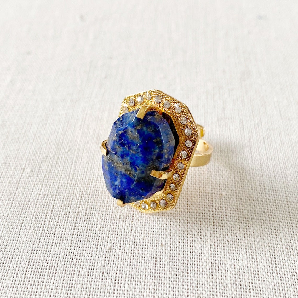Constantine Ring - Lapis Lazuli & Cubic Zircon - Hexagon - Blue - Adjustable Statement Ring - Etsy