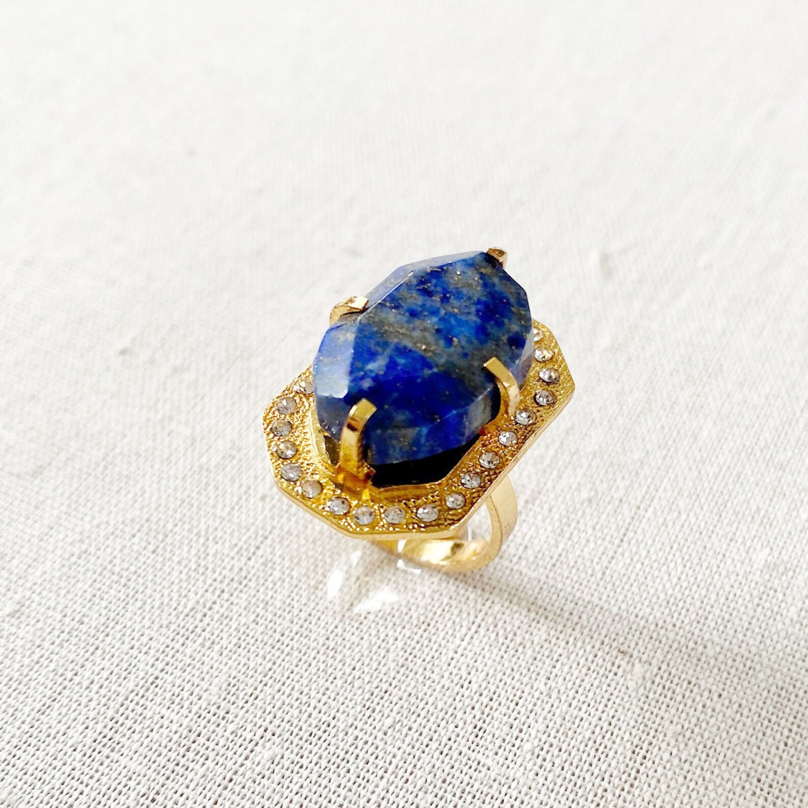 Constantine Ring - Lapis Lazuli & Cubic Zircon - Hexagon - Blue - Adjustable Statement Ring - Etsy