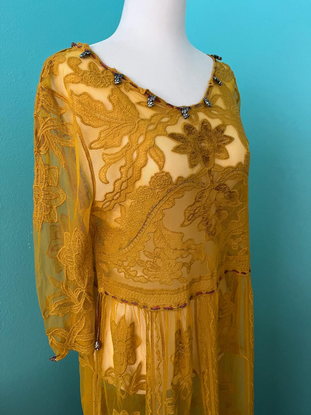 Golden Yellow Lace Dress - Etsy