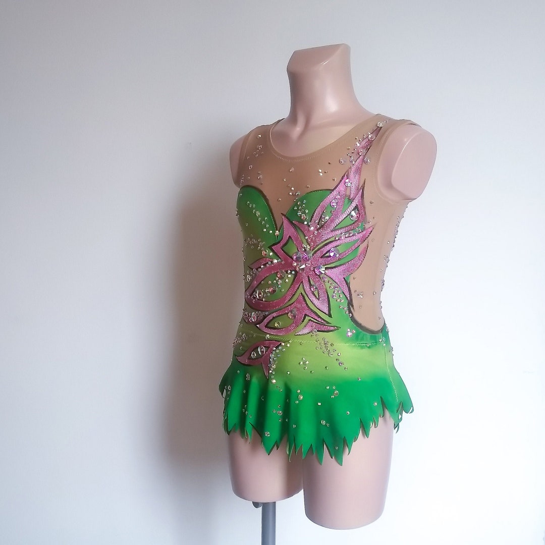 Handmade Green and Pink Rhythmic Gymnastics Leotard With Crystals ...