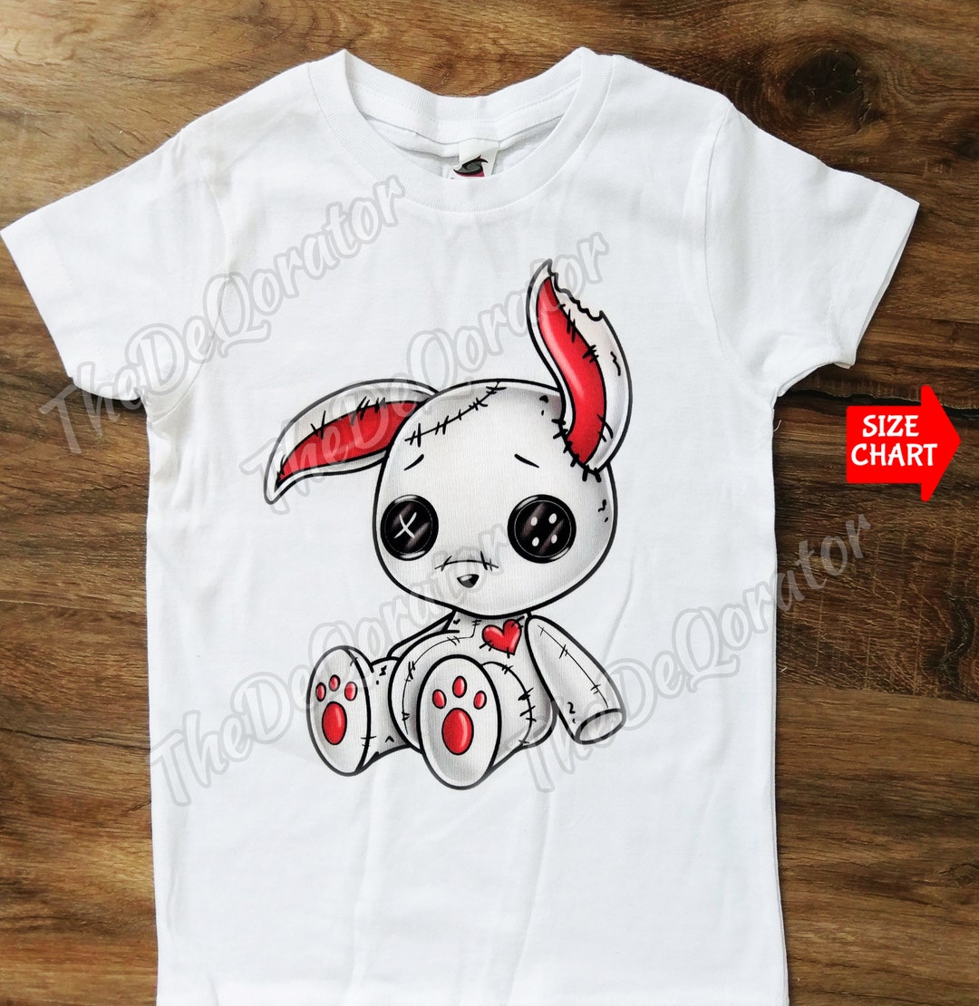 Personalized Cute Gothic Bunny T-shirt, Graphic Tee, Red Heart Goth ...