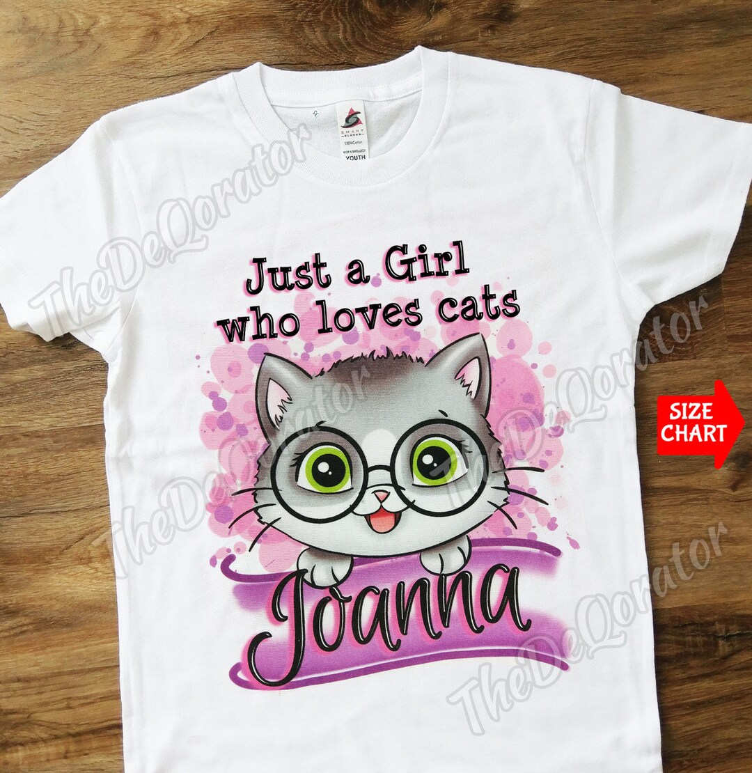 Personalized Kitty Cat T-shirt, Cute Gray Kitten in Glasses Graphic Tee ...