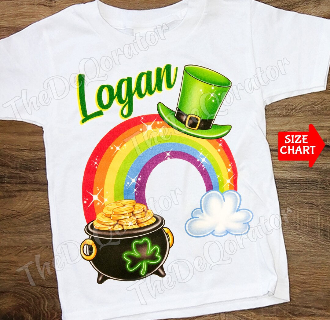 Personalized Lucky Leprechaun Rainbow Pot of Gold T-shirt, Green Clover ...