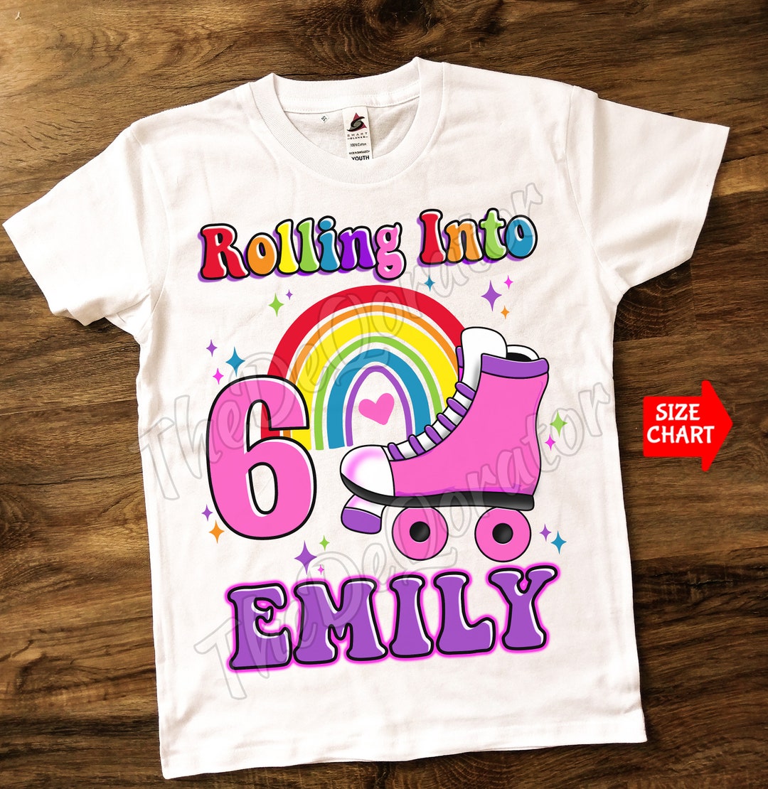 Personalized Rolling Into Any Age Roller Skate T-shirt, Rainbow Theme ...