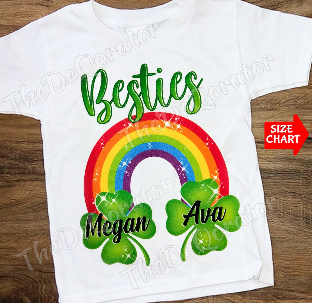 Personalized Besties Best Friends T-shirt, Lucky Green Clover, Rainbow ...