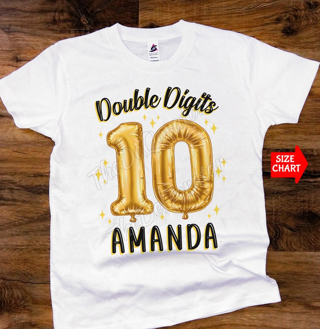 Personalized Any Age Double Digits T-shirt, Balloons Age Theme Birthday ...