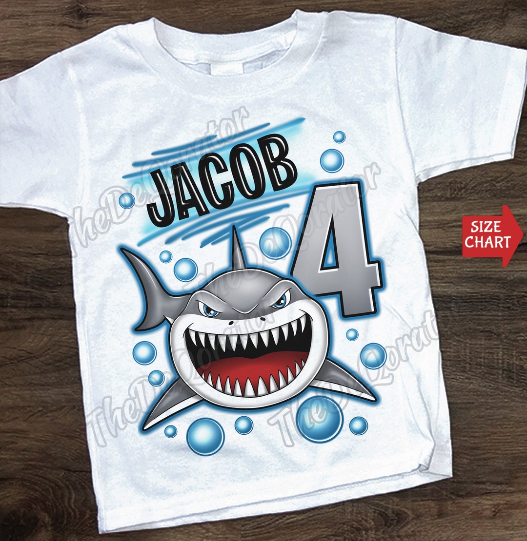 Personalized Shark Birthday T-shirt, Any Age Grey Shark, Summer Beach ...