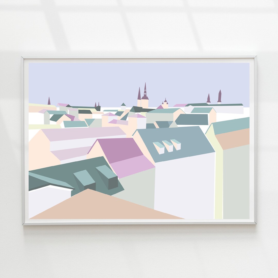 European Rooftop View From Above Rooftop Tallinn Rooftop Illustration ...