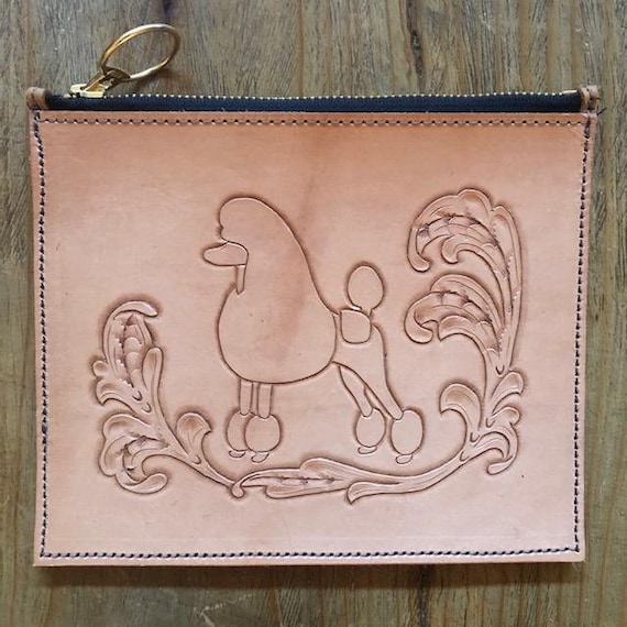 HAND CARVED LEATHER Poodle Clutch Wallet Cell Phone Make Up | Etsy