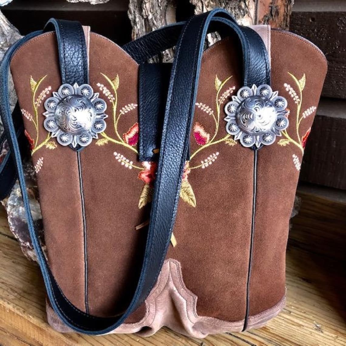 COWBOY BOOT PURSE Handbag Conchos Boot Top Repurposed Boots Embroidery ...