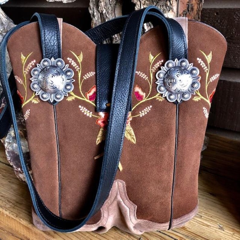 COWBOY BOOT PURSE Handbag Conchos Boot Top Repurposed Boots Embroidery ...