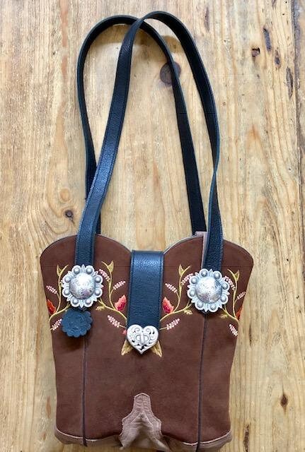 COWBOY BOOT PURSE Handbag Conchos Boot Top Repurposed Boots Embroidery ...