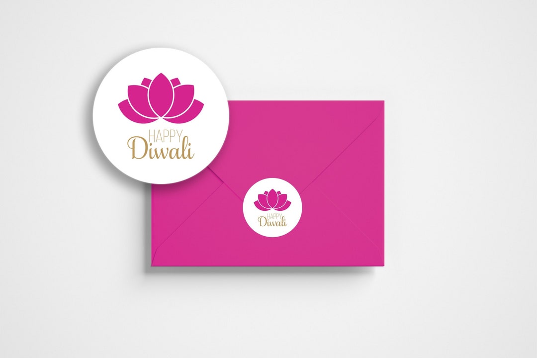 Printed 2" Round Happy Diwali Sticker With Lotus for Gifts | 20 Printed ...