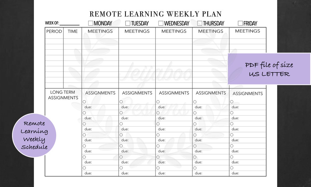 Printable Remote Learning Weekly Assignment Planner and - Etsy
