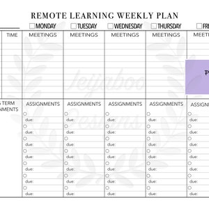 Printable Remote Learning Weekly Assignment Planner and | Etsy