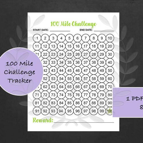 100 Mile Tracker 100 Mile Challenge Walking Tracker Running - Etsy