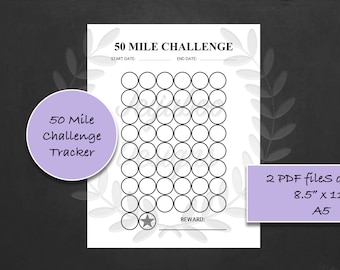 50 Miles Challenge Running Walking Monthly Exercise Tracker - Etsy