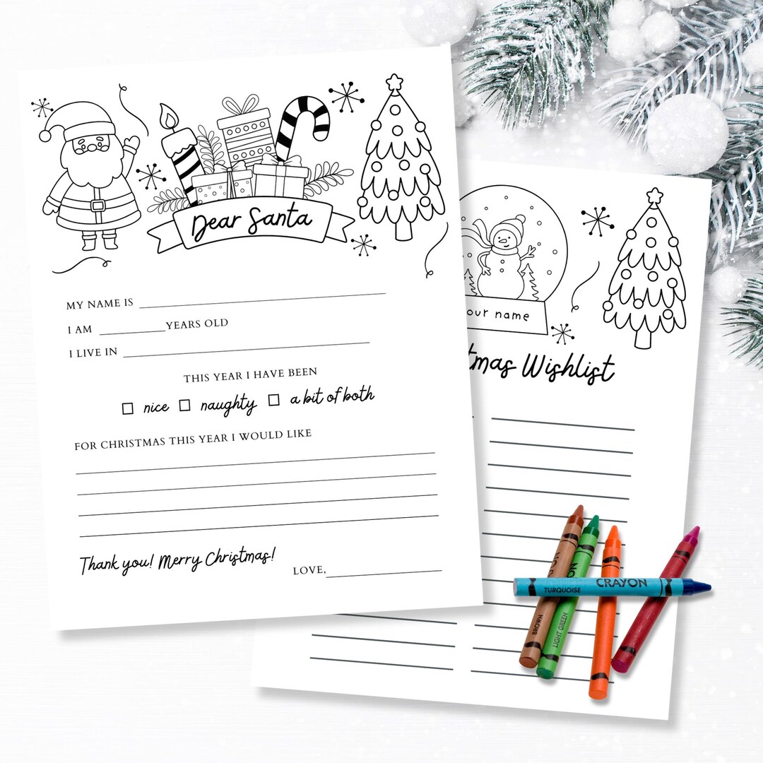 Dear Santa Letter Coloring Page - Printable Christmas Wishlist for Kids ...