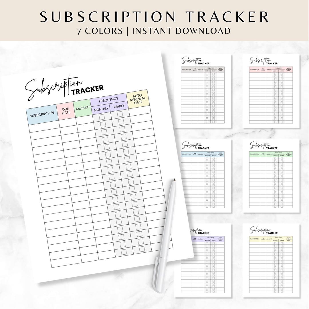 Subscription Tracker Printable - Monthly Membership Log - Budget ...