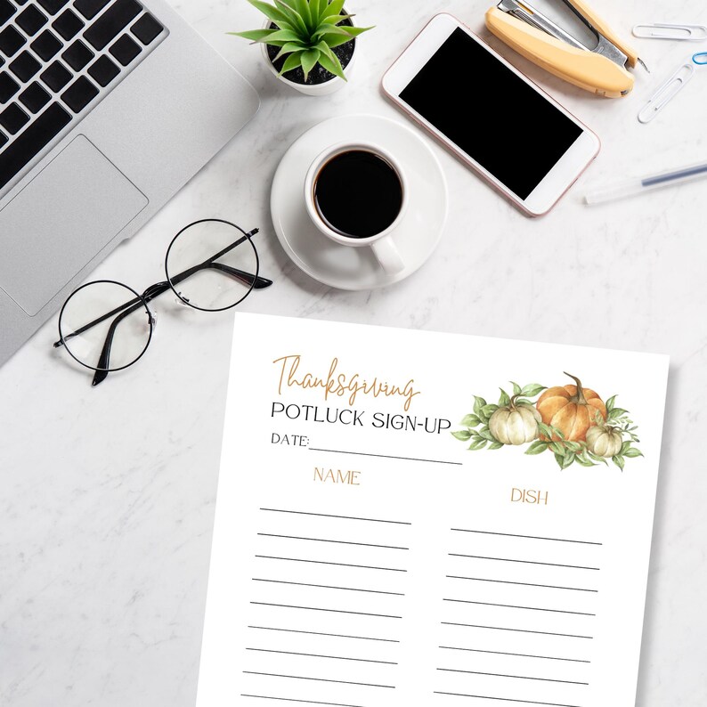 Printable Thanksgiving Potluck Sign-up Sheet - Watercolor Pumpkins ...