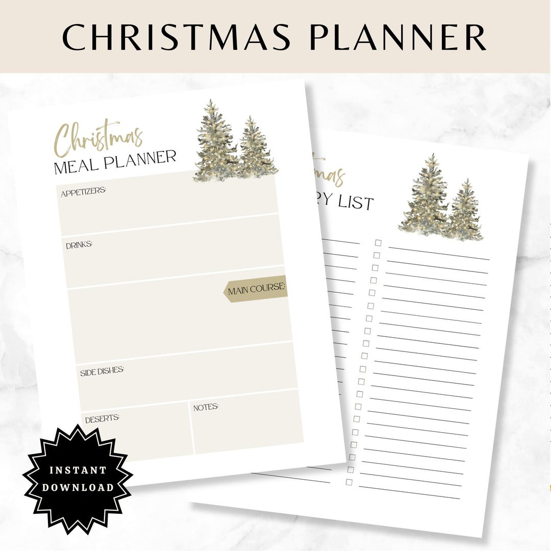 Printable Christmas Meal Planner & Grocery List - Watercolor Christmas ...