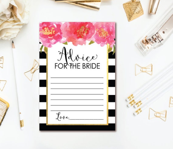 Floral Advice For The Bride To Be Card Black White Stripe Etsy
