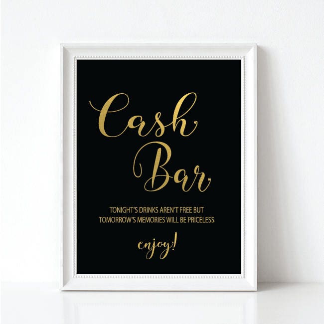Black & Gold Cash Bar Sign - Party Bar Decor - Drink Sign - INSTANT ...
