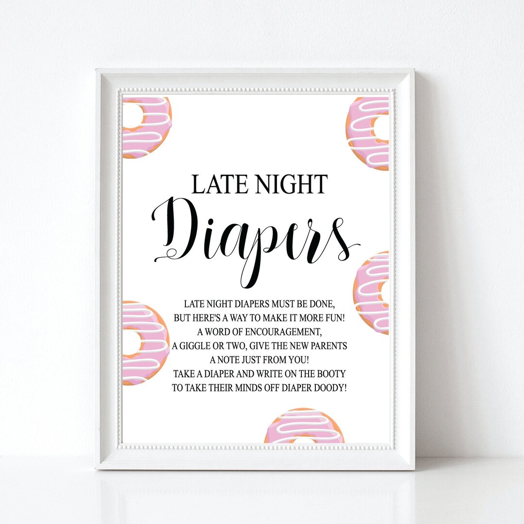 Donut Late Night Diapers Sign - Baby Shower Sign - Diaper Game ...
