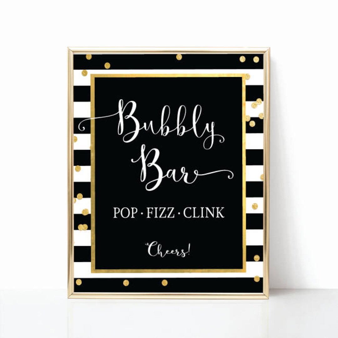 Bubbly Bar Sign - Black Stripe Gold Confetti Mimosa Bar Sign - Shower ...