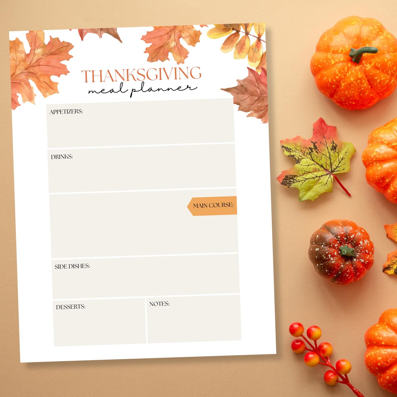 Thanksgiving Meal Planner & Grocery List Printable - Watercolor Fall ...
