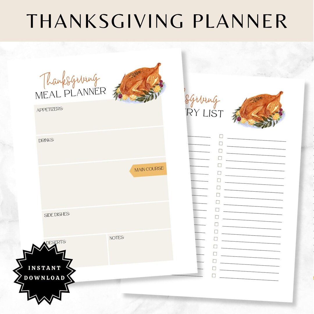 Thanksgiving Meal Planner & Grocery List Printable - Watercolor Turkey ...