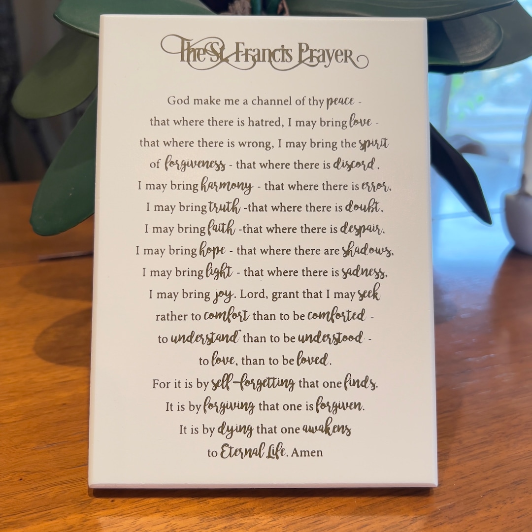 Recovery Plaque With St. Francis Prayer, White Wood Plaque With Dowel ...