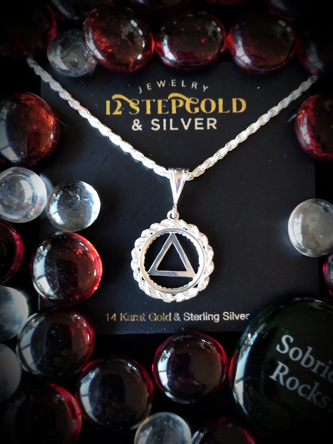 AA Pendant With Rope Chain, Alcoholics Anonymous Jewelry, AA Symbol in ...