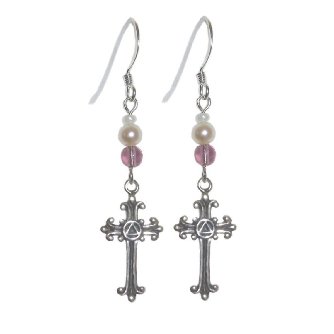 Alcoholics Anonymous Symbol on a Small Lovely Cross Earrings - Etsy