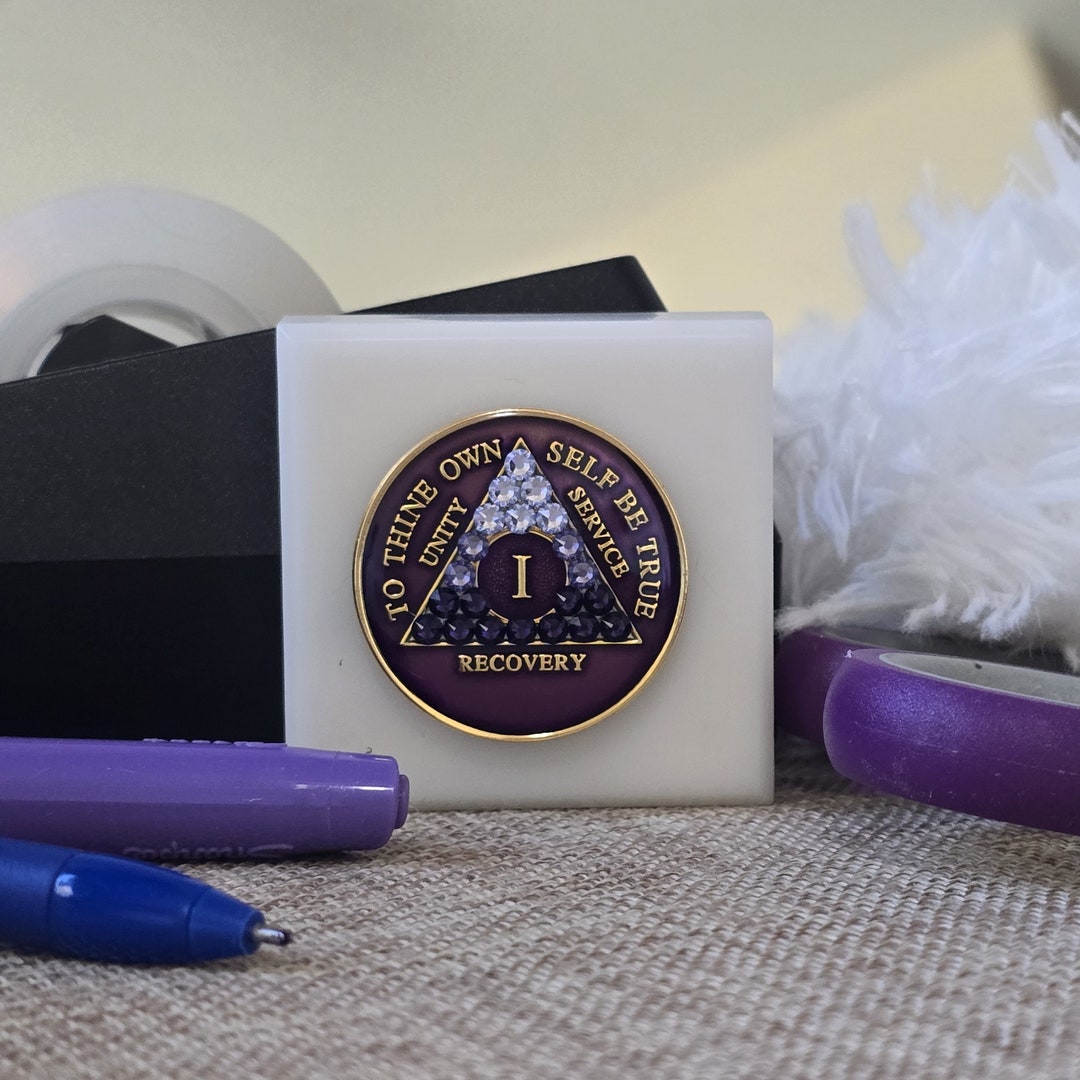 AA Medallion Paperweight: Purple Crystals, Gold-plated, Marble Tile - Etsy