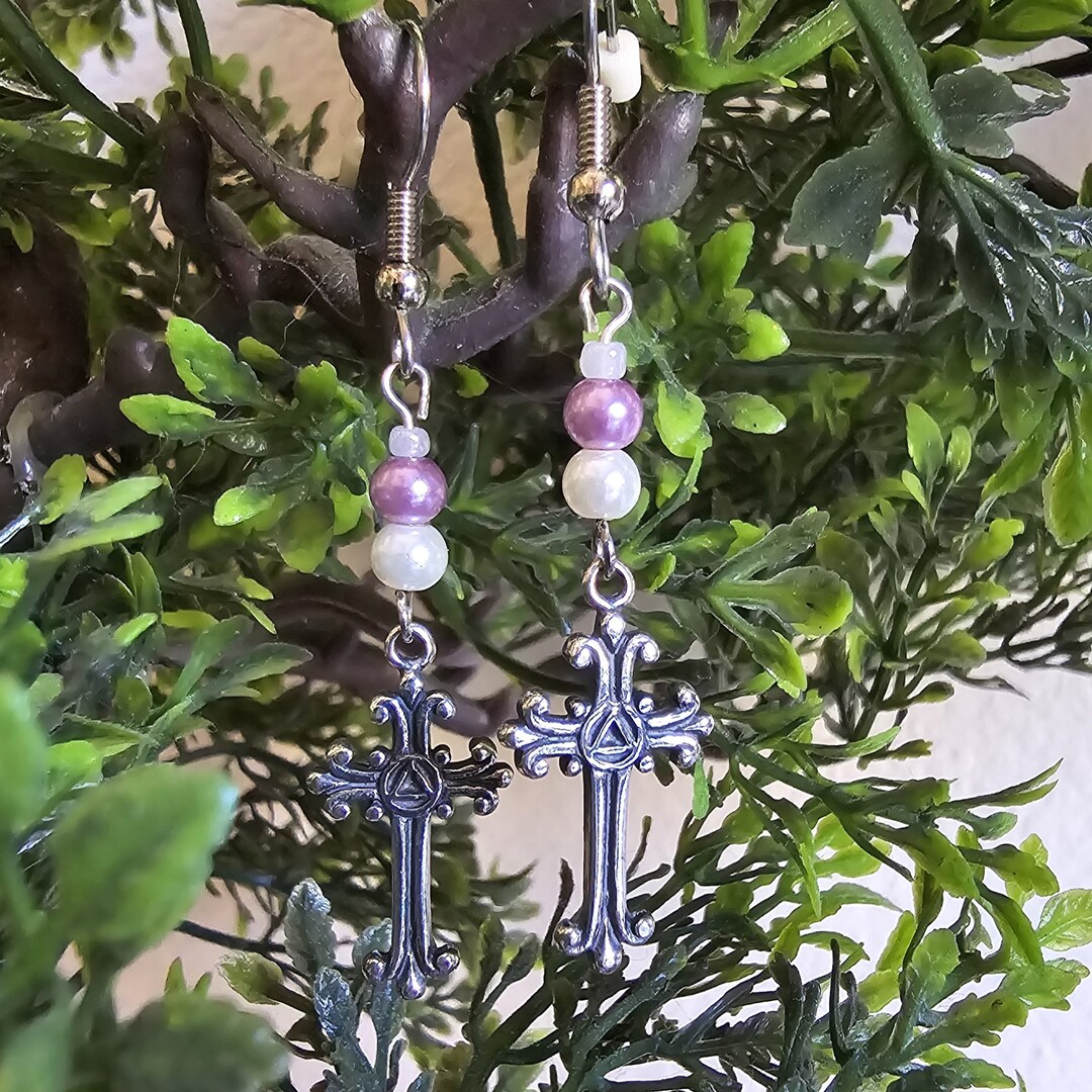 Alcoholics Anonymous Symbol on a Small Lovely Cross Earrings - Etsy