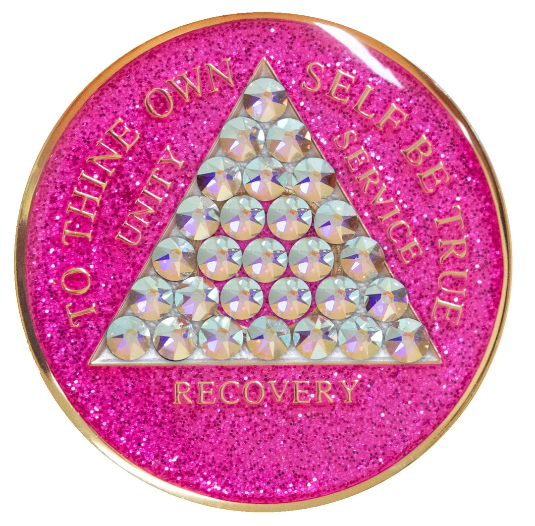 AA Chip | AA Sobriety Chip | Pink Glitter Timeless AA Coin With Ab ...