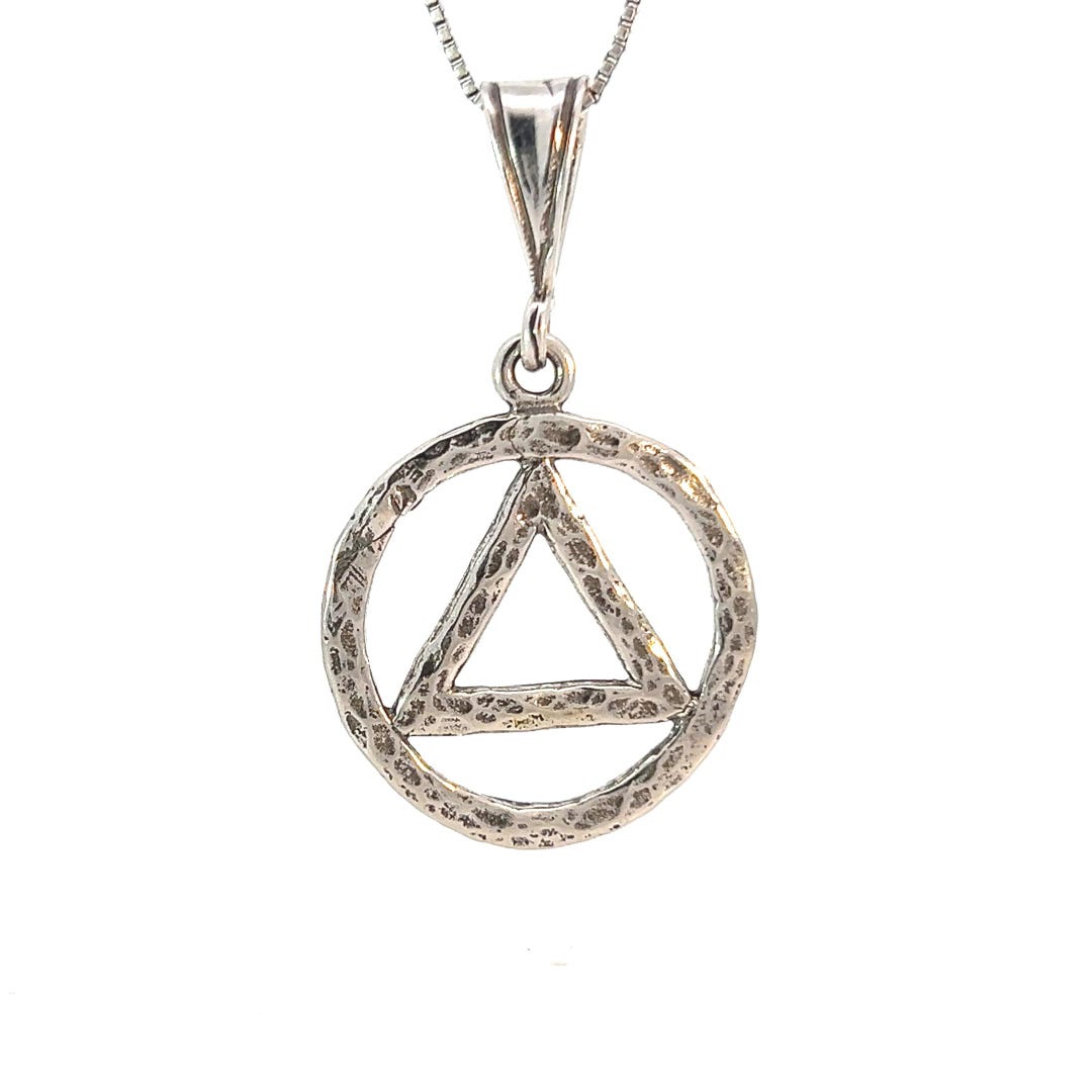 Alcoholics Anonymous AA Symbol in a Thick Hammered Finish Style Circle ...
