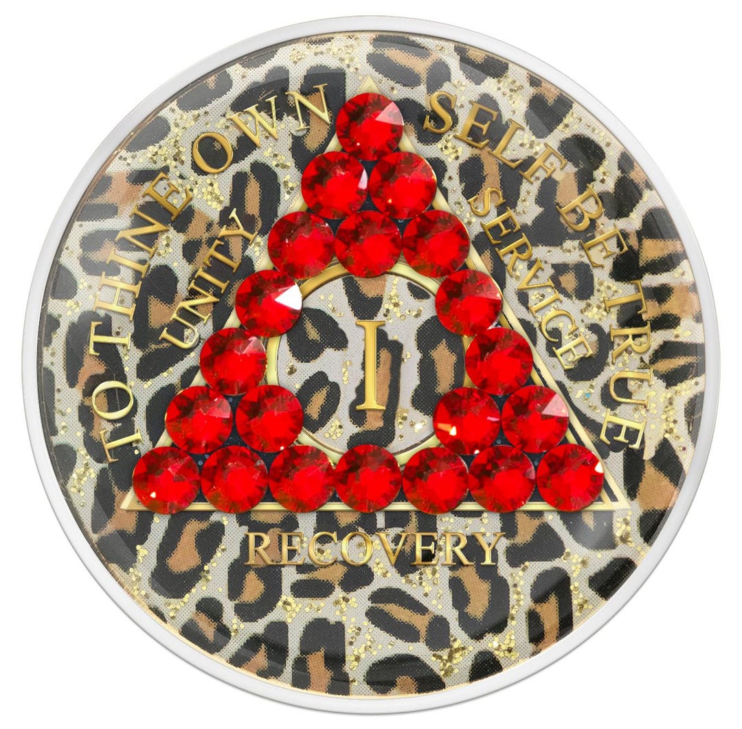 Leopard AA Chip: Custom Sobriety Chip With Re-birthstone Crystals - Etsy
