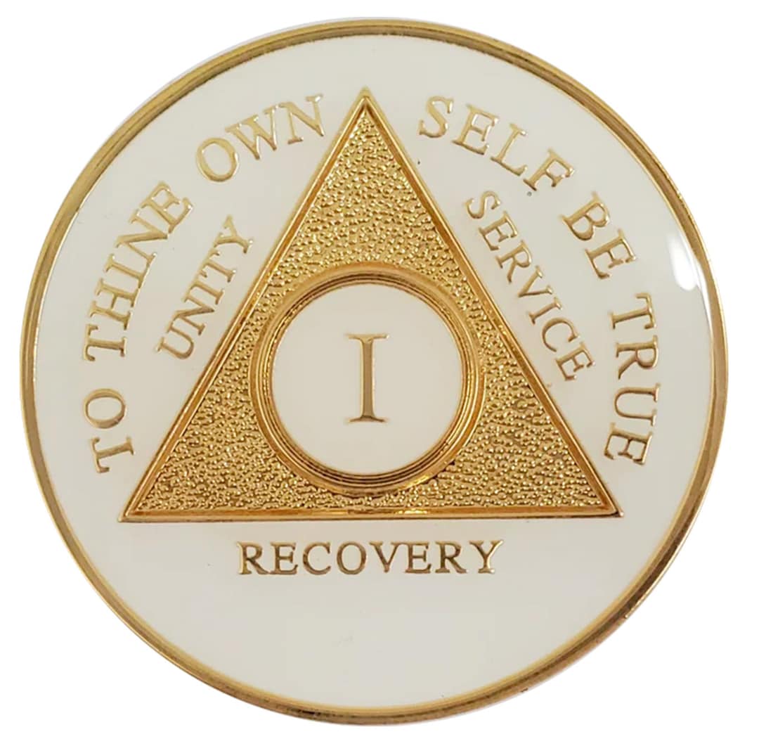 1 Year AA Recovery Coin: White & Gold Sobriety Medallion - Etsy