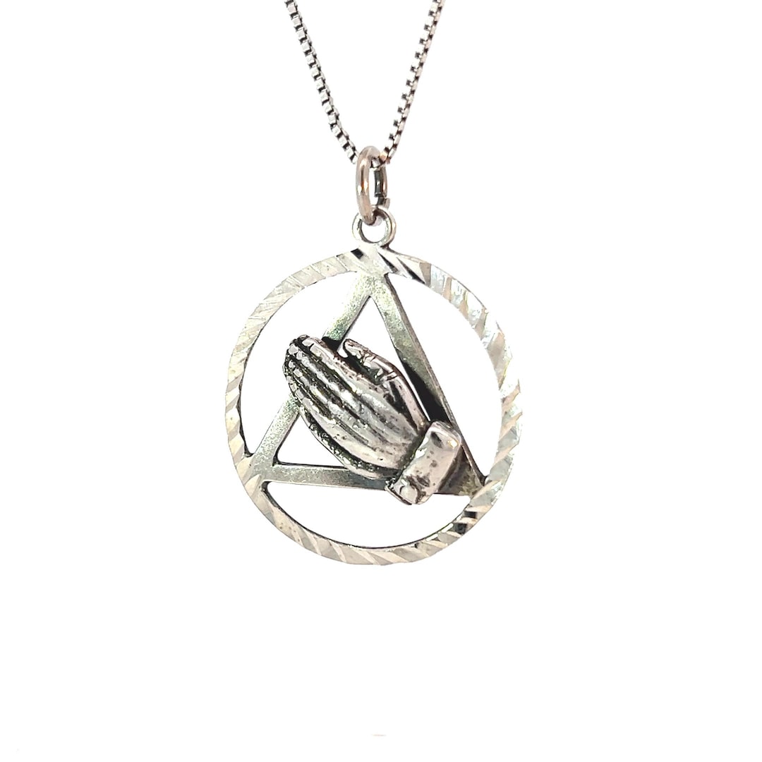 Alcoholics Anonymous Sterling Silver Pendant, AA Symbol W/praying Hands ...