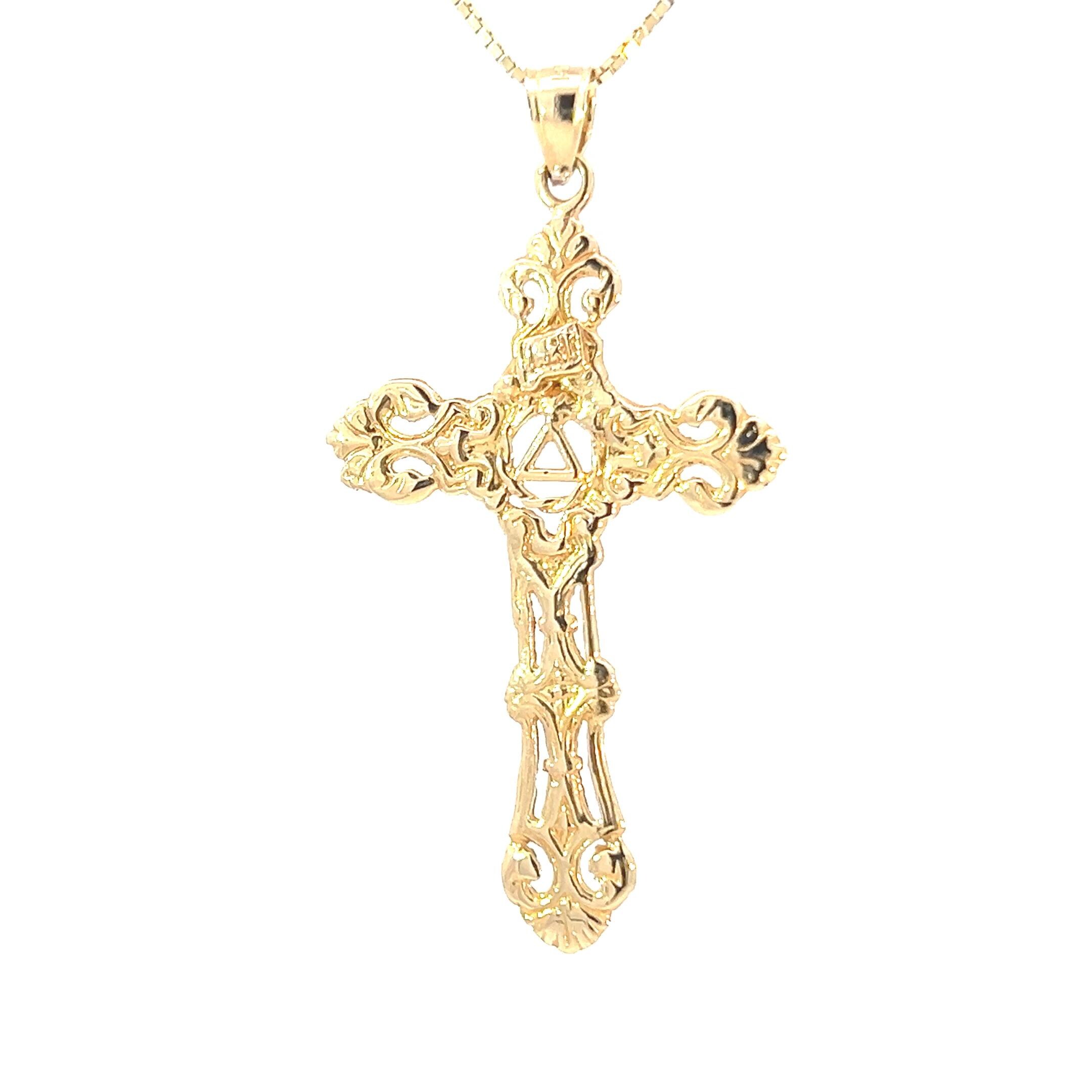 14K Gold AA Recovery Cross Pendant - Alcoholics Anonymous Sobriety Gift ...