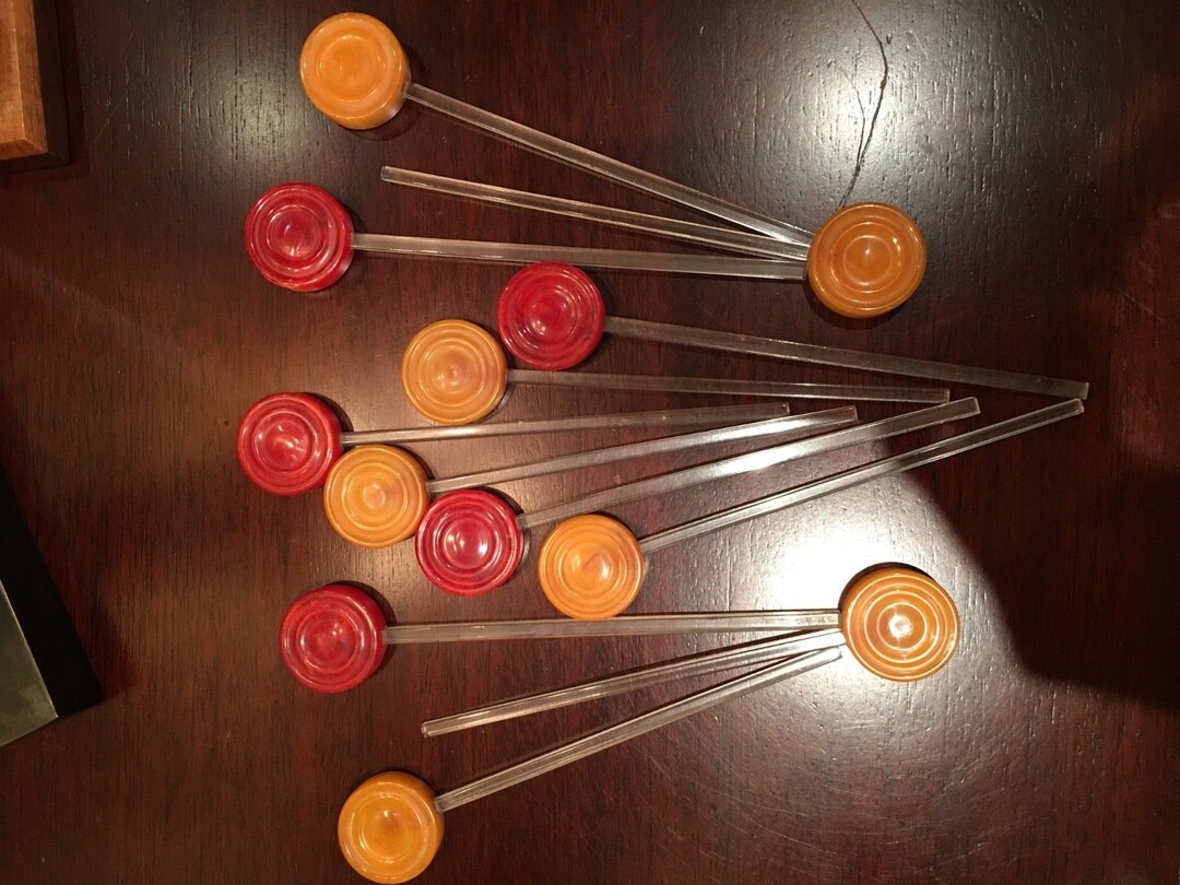 Vintage Bakelite Lollipop Twizzle Stick Stirrers - Butterscoth & Cherry ...