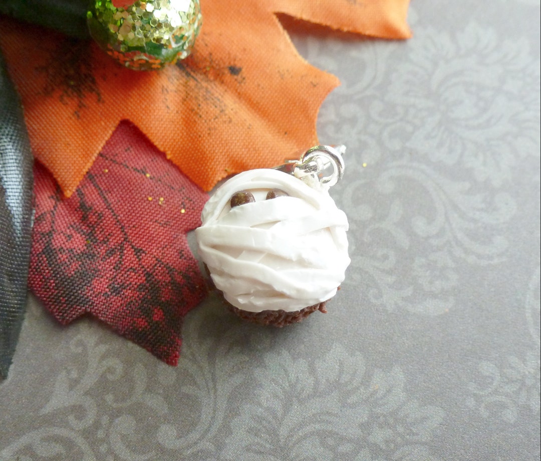 Mummy Cupcake Charm Fall Halloween Miniature Food Jewelry Polymer Clay ...