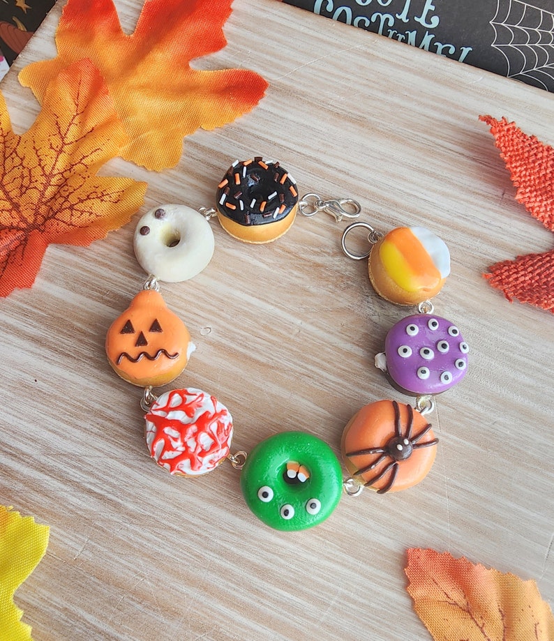 Halloween Donut Charm Bracelet: Handmade Polymer Clay Jewelry - Etsy