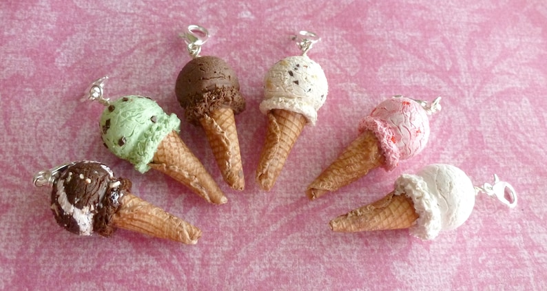 Ice Cream Cone Charm: Miniature Food Jewelry, Polymer Clay Waffle Cone ...