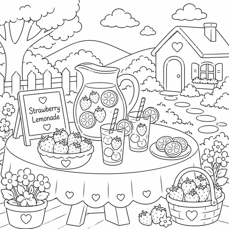 Strawberry Cottagecore Coloring Book | Cozy Garden Scenes, Bold Easy ...