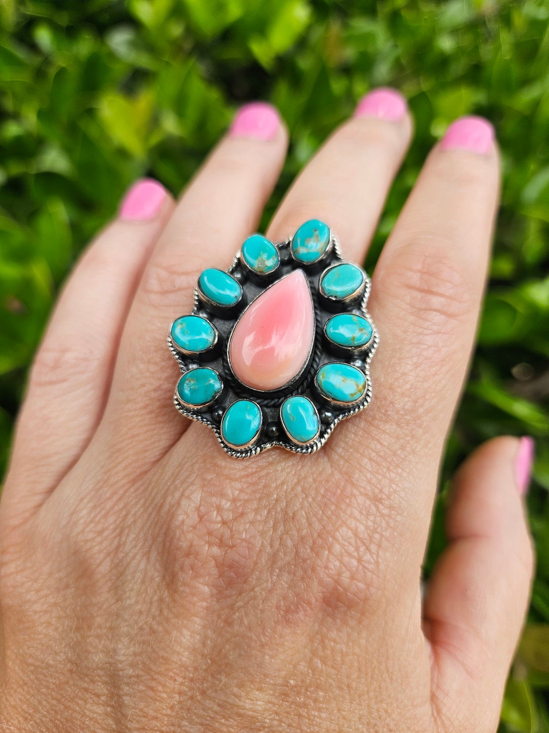 Queen Conch and Kingman Turquoise Ring - Etsy